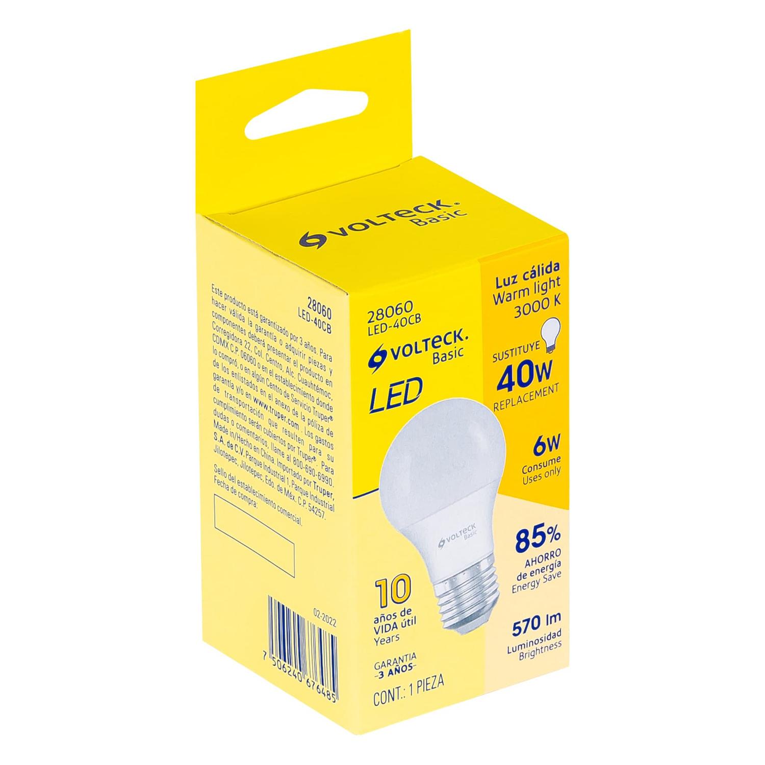 Lámpara de LED tipo bulbo A19 6 W, luz cálida, caja, Basic Volteck. Mundo Tool Ferreterías en ...