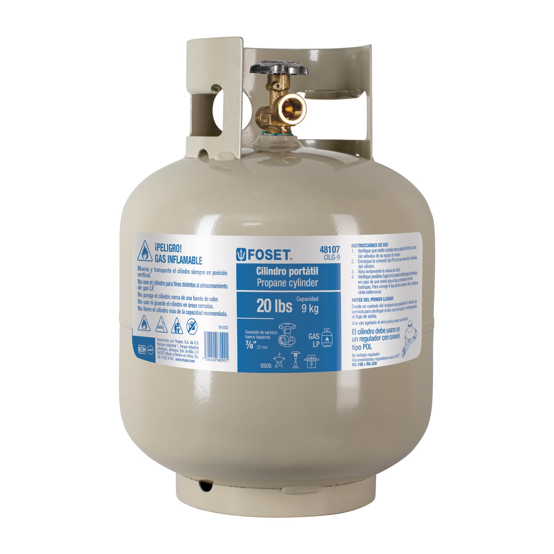 Foset CILG-9, Cilindro portátil para Gas LP 9kg válvula de Servicio con ...