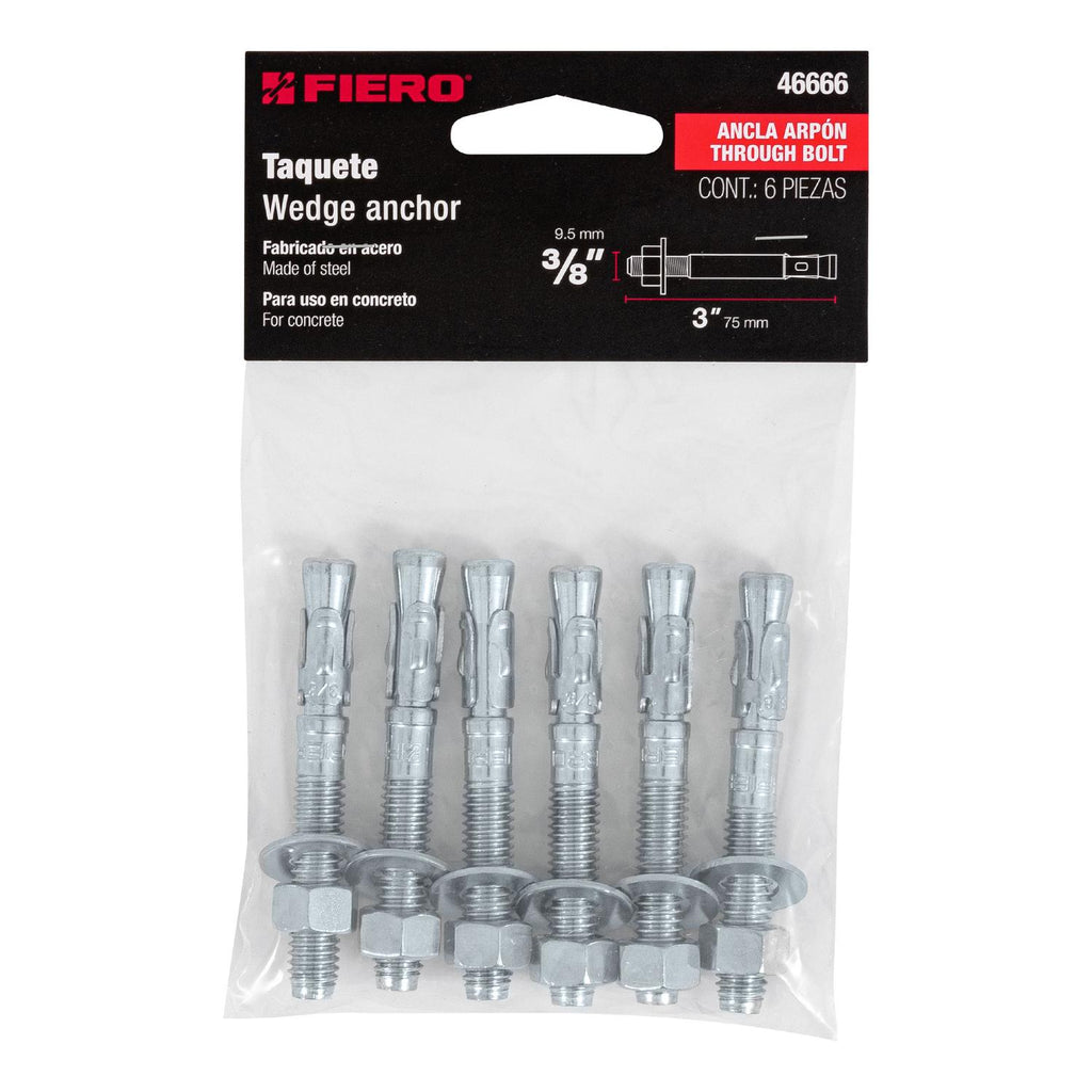 Bolsa con 6 taquetes arpón 3/8' x 3', Fiero | Mundo Tool Ferreterías