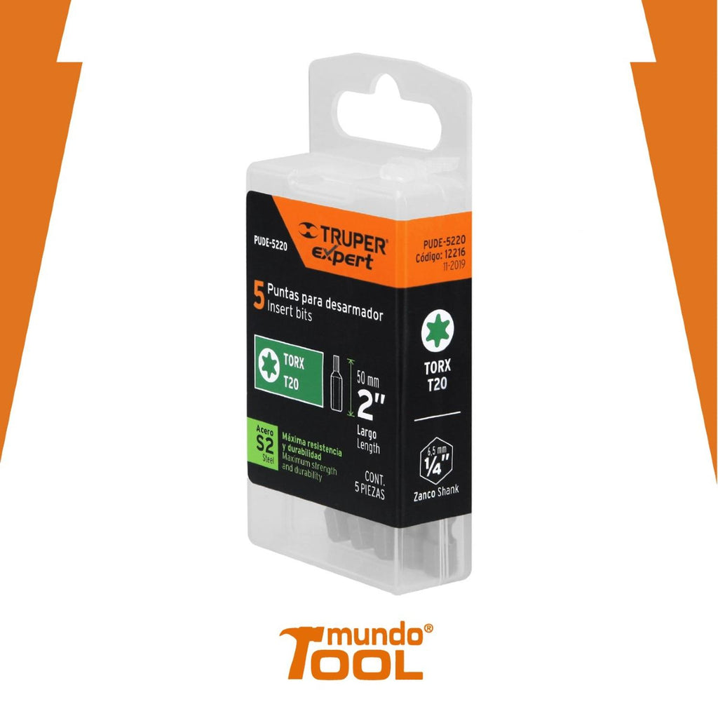 Puntas para desarmador Torx T20, 2', 5 piezas Truper | Mundo Tool Ferreterías