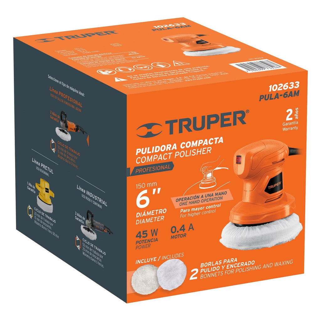 Pulidora orbital 6" de mano 45 W, Truper | Mundo Tool Ferreterías