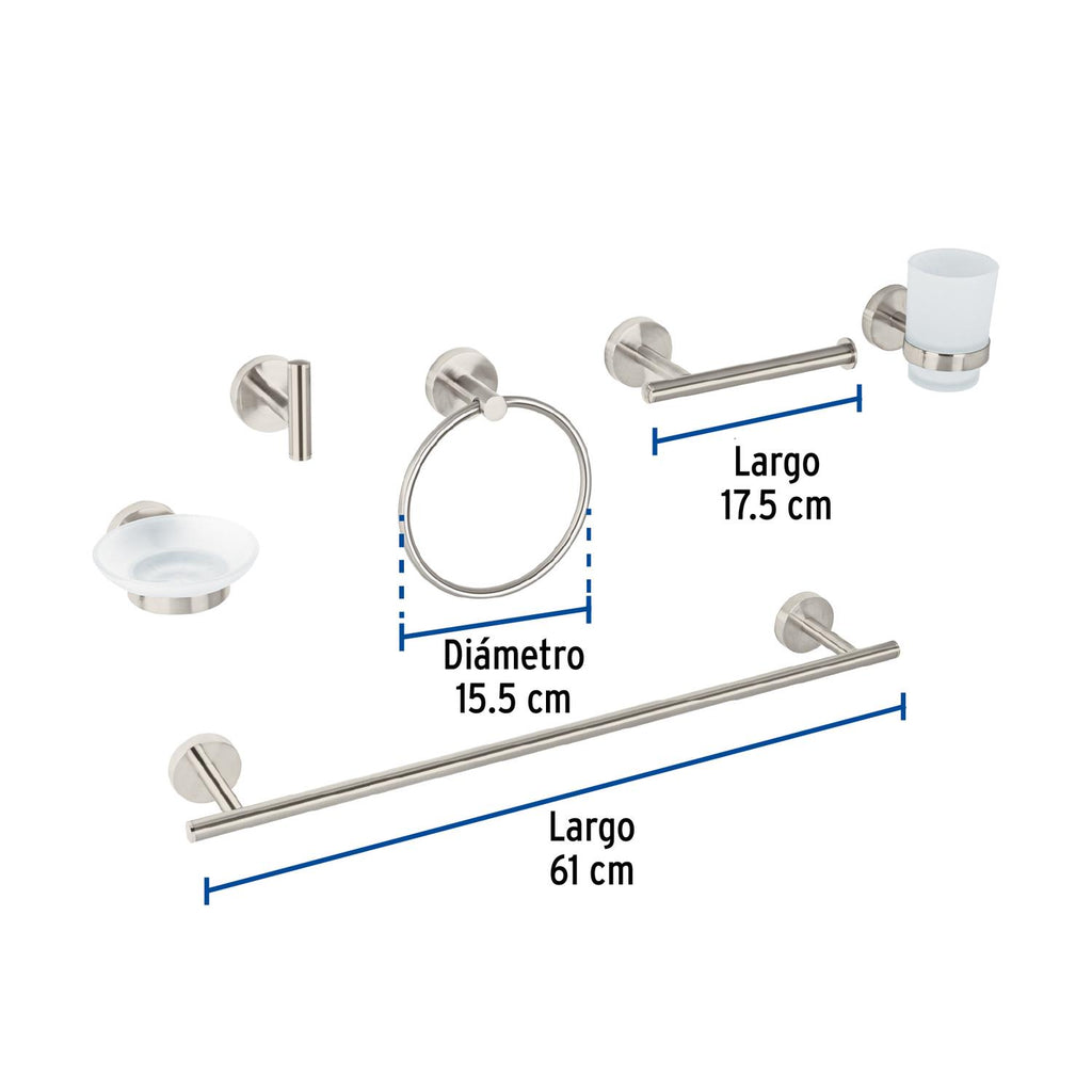 Juego de 6 accesorios para baño acabado satín, Foset Tubig | Mundo Tool ...