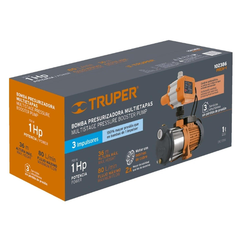 Bomba presurizadora multietapas 1 HP, Truper | Mundo Tool Ferreterías